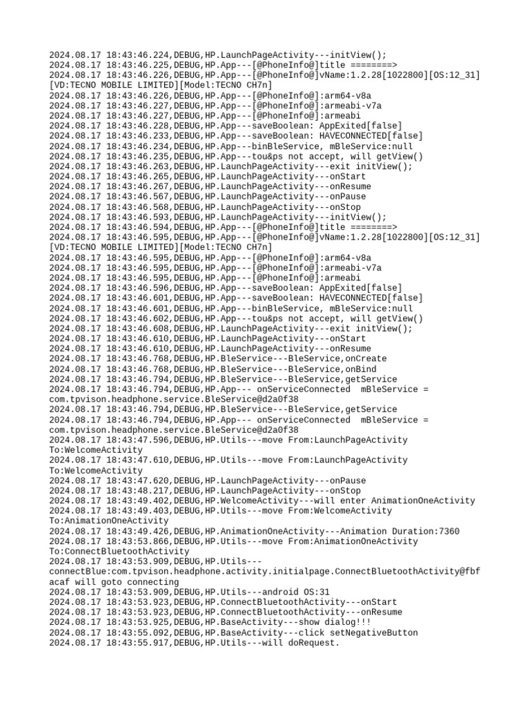 TECNO CH7n App Debug Log Analysis | PDF | Software | Computing