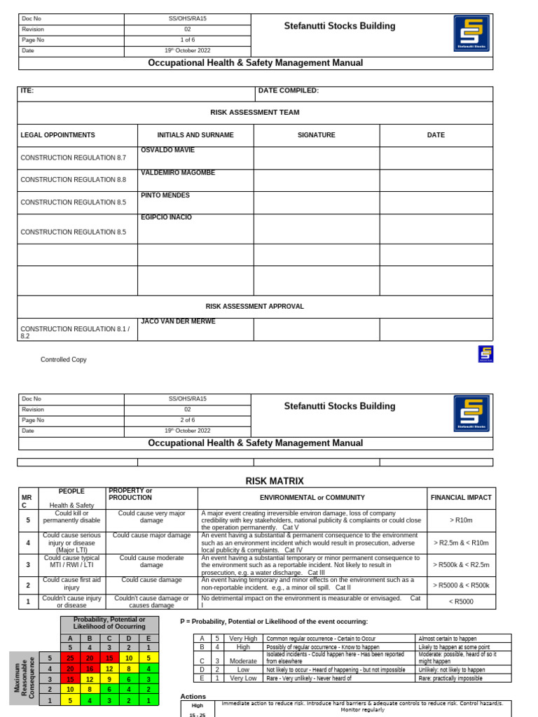 Risk Assessment - Scaffold Erection | PDF | Occupational Safety And ...