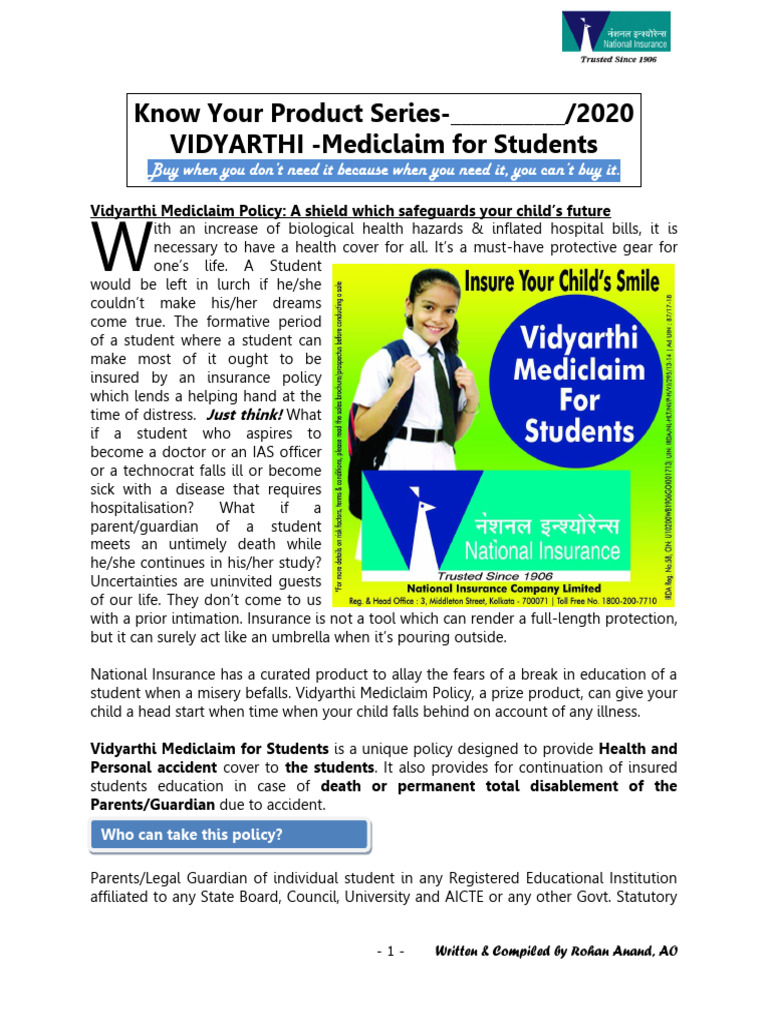 Vidyarthi Mediclaim Policy Overview | PDF | Insurance | Hospital