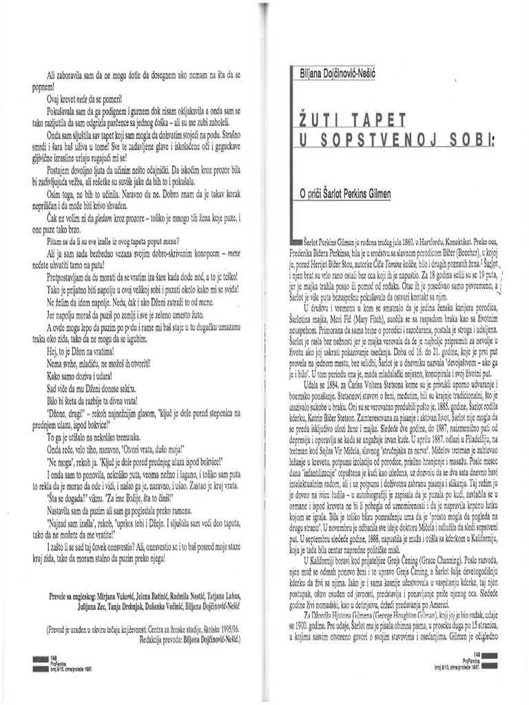 Zuti Tapet U Sopstvenoj Sobi I Zaraza U Recenici-1 | PDF