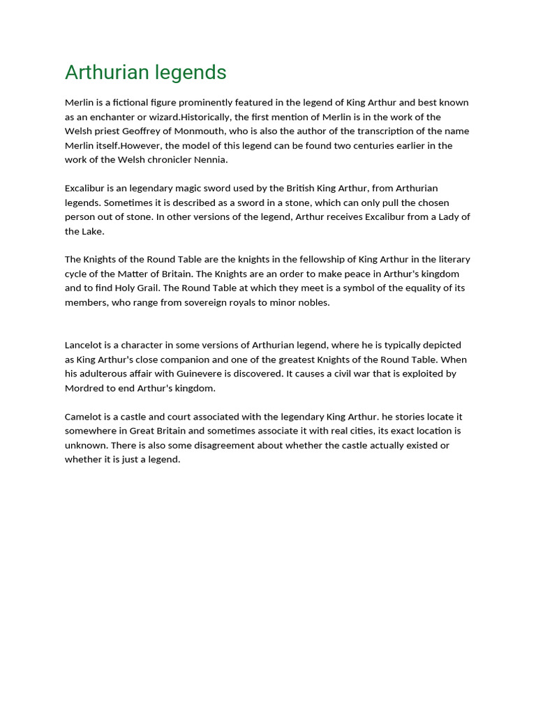 Arthurian Legends | PDF