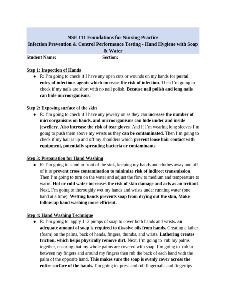 Script For Infection Prevention Hand Hygiene NSE 111 Lab | PDF | Hand ...