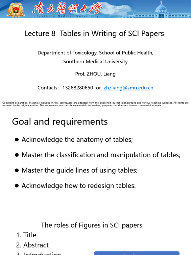 Lecture 8 Tables in Writing of SCI Papers | PDF | Information | Page Layout