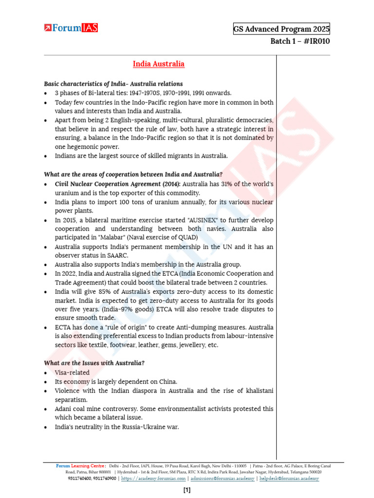 IR 10 India Australia | PDF | International Relations | Economies