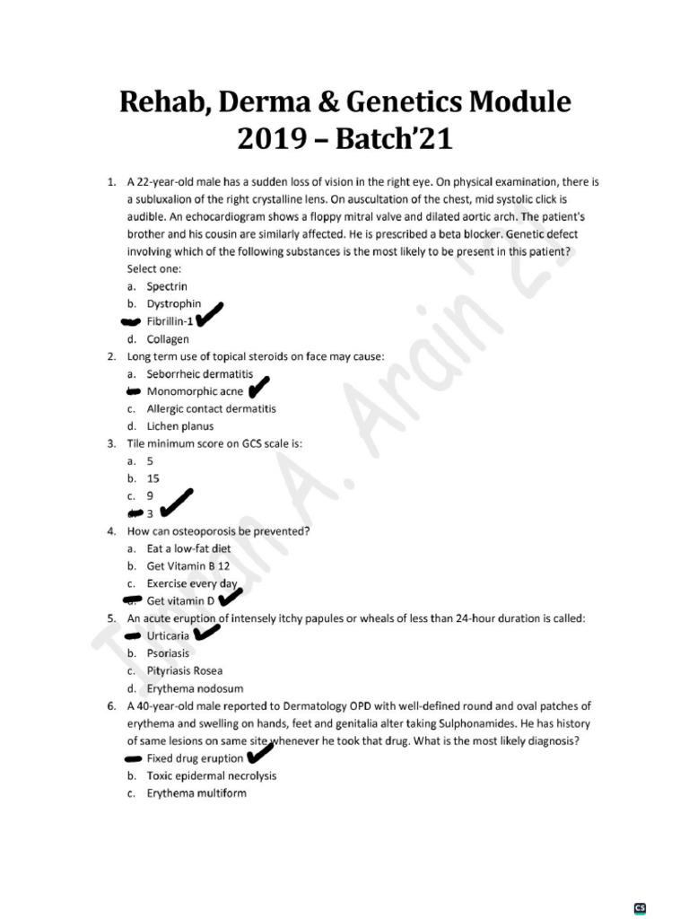 Rehab, Derma, Genetics Module 2019 - Batch'21 | PDF