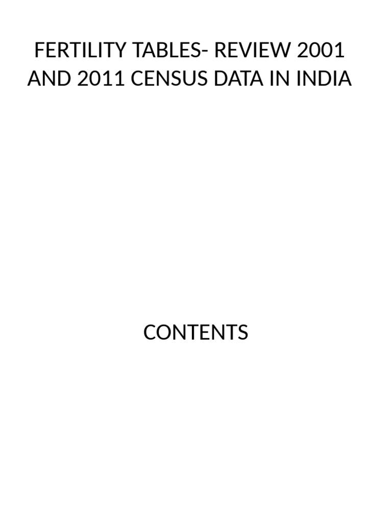 Fertility Tables - Review 2001 and 2011 Census Data | PDF
