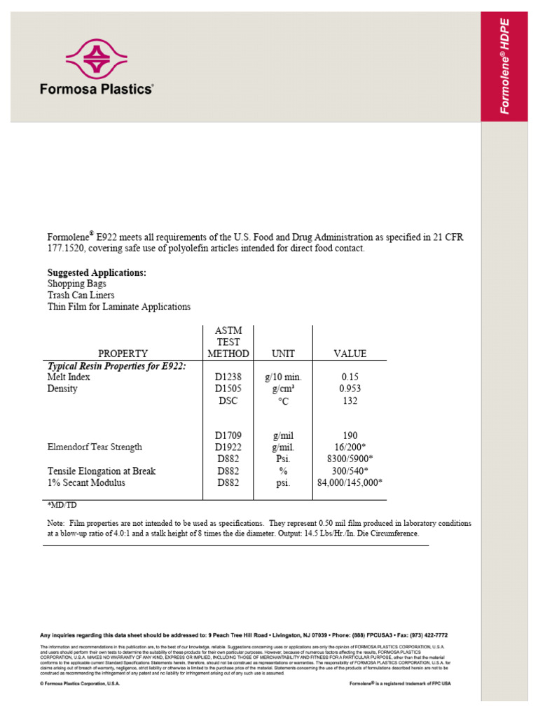 Formolene E922 | PDF