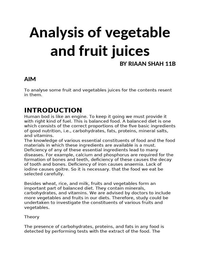 Analysis of Vegetable and Fruit Juices | PDF | Foods | Vegetables