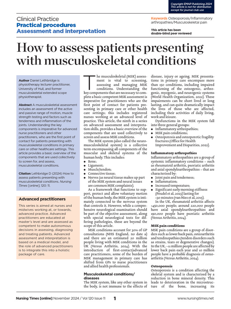 How To Assess Patients Presenting With Musculoskeletal Conditions | PDF ...