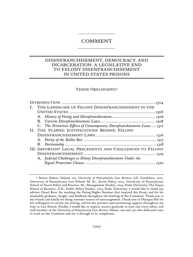 Disenfranchisement, Democracy and Incarceration | PDF | Voting Rights ...