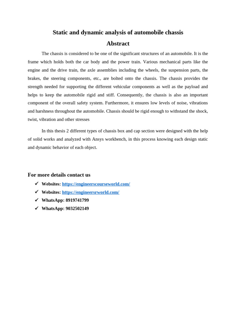 S23005 - Static and Dynamic Analysis of Automobile Chasis | PDF