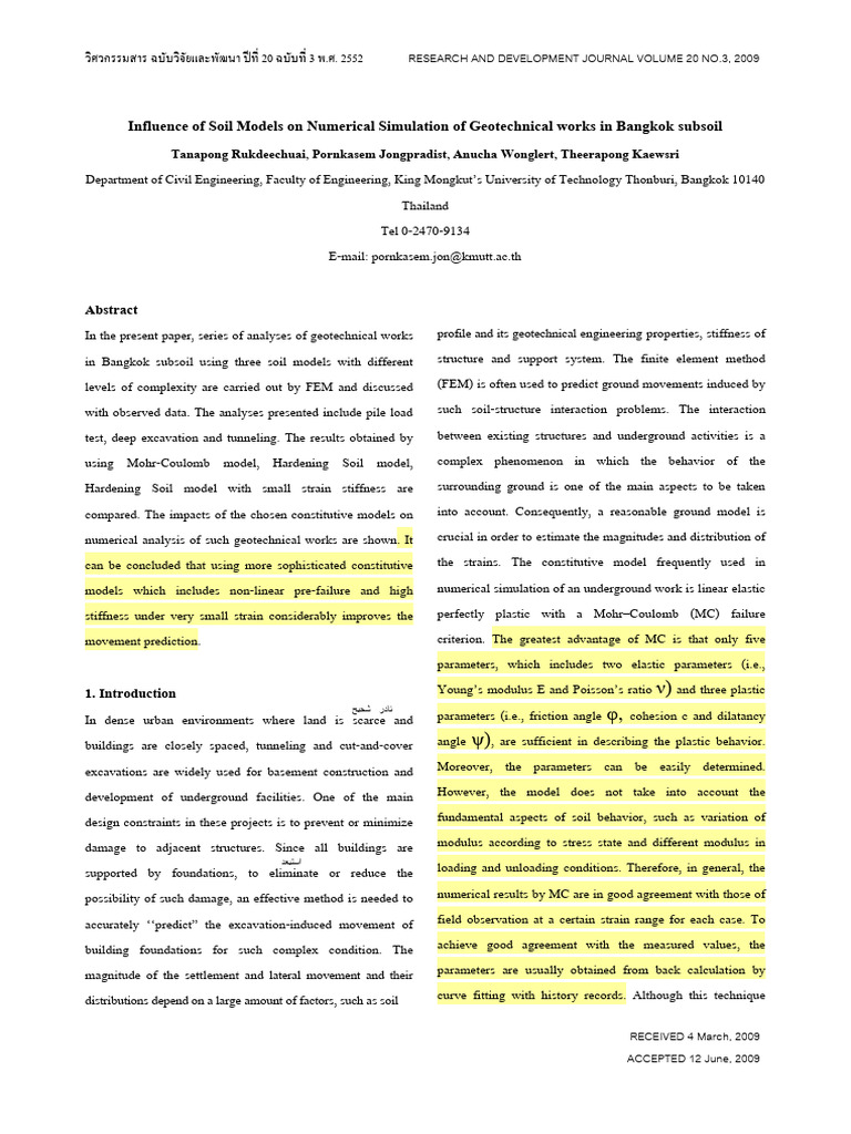 109 - Influence of Soil Models On Numerical Simulation of Geotechnical Works in Bangkok Subsoil ...