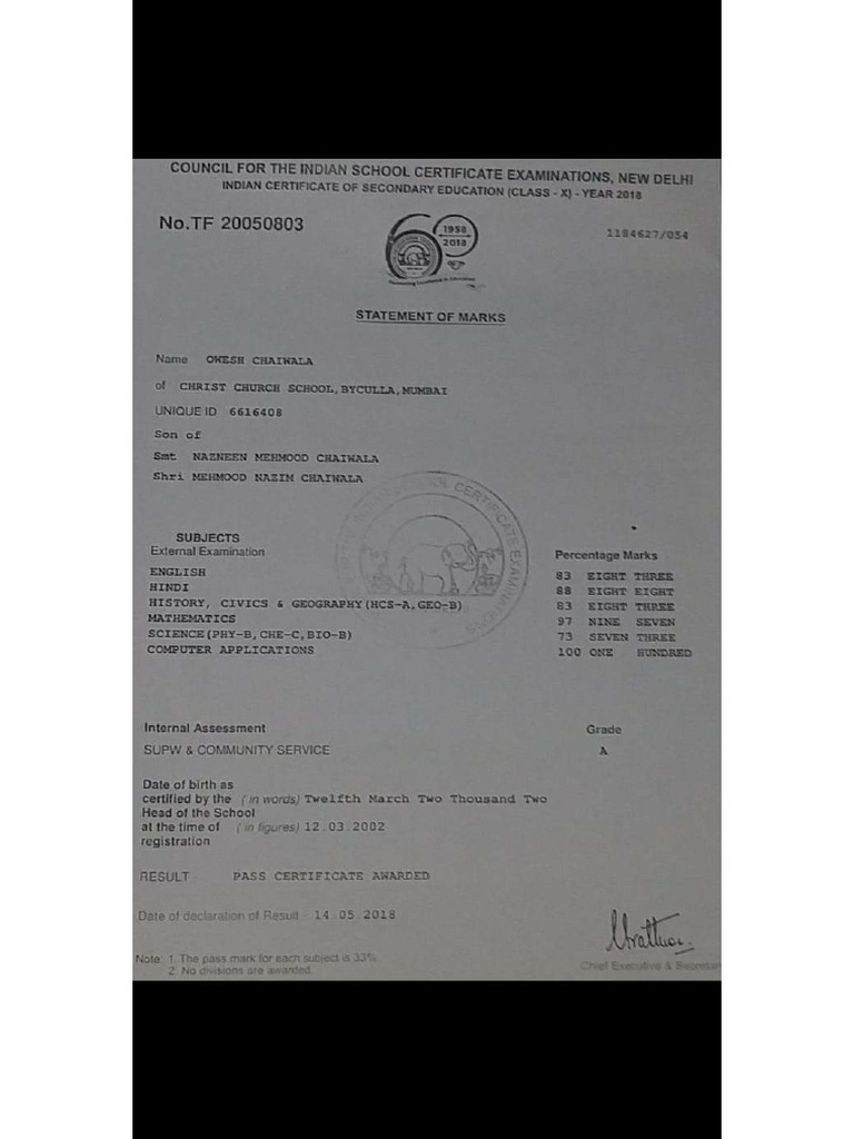 10th Marksheet | PDF