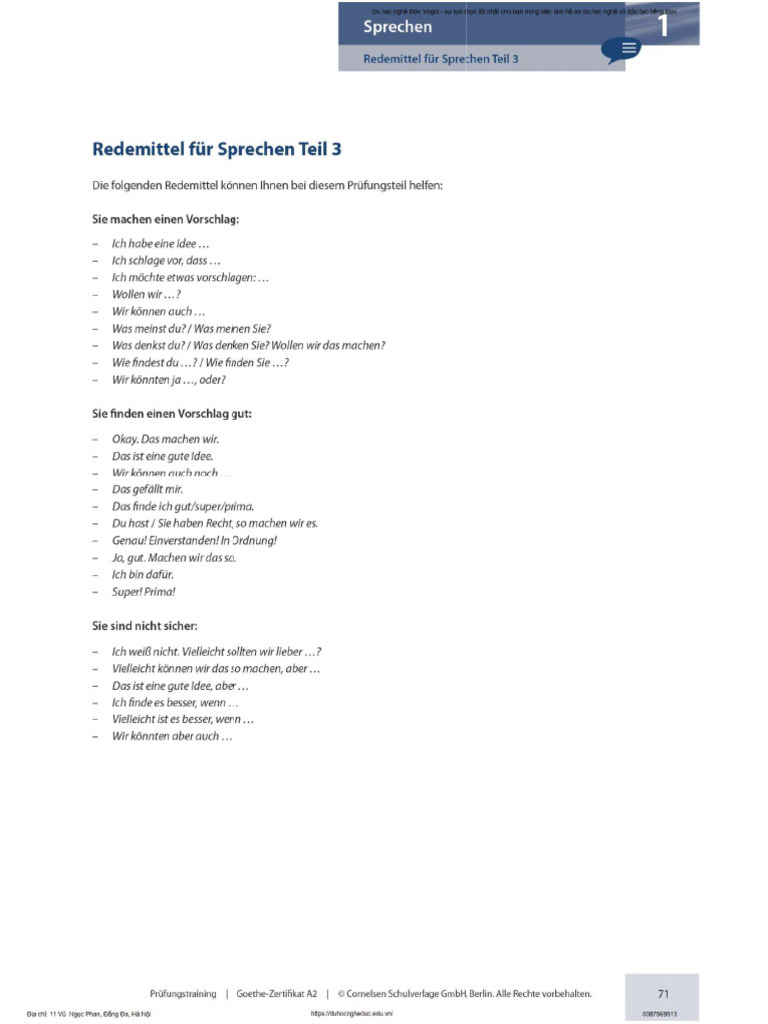 Redemittel Sprechen A2 | PDF
