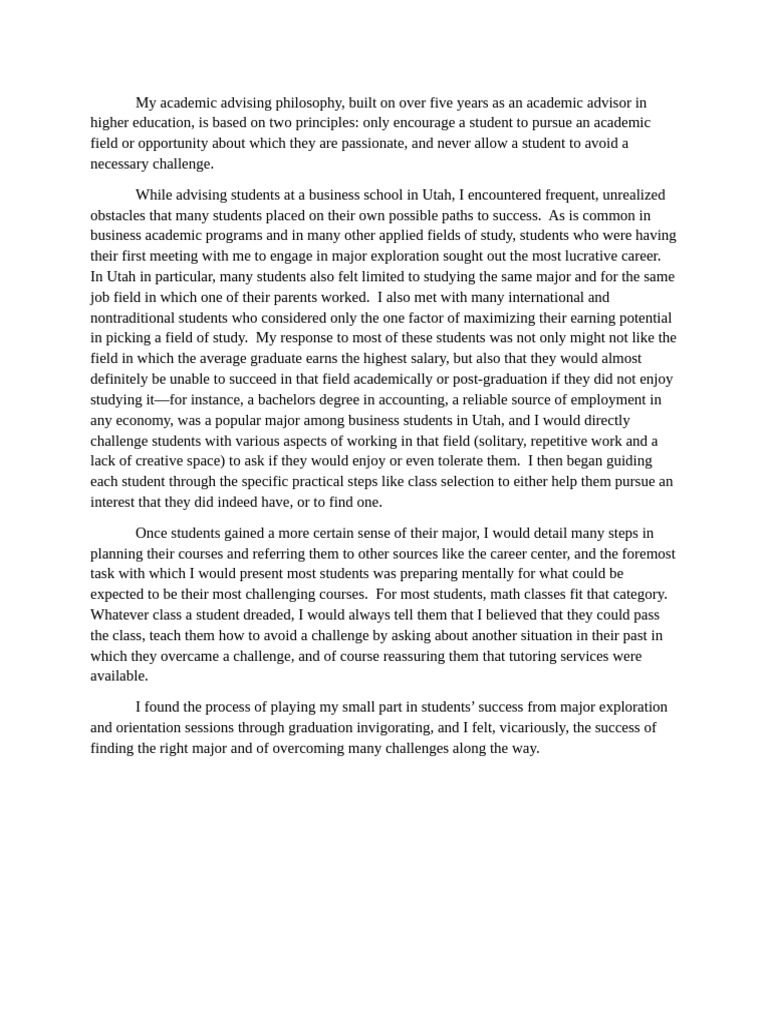 Academic Advising Philosophy Statement | PDF