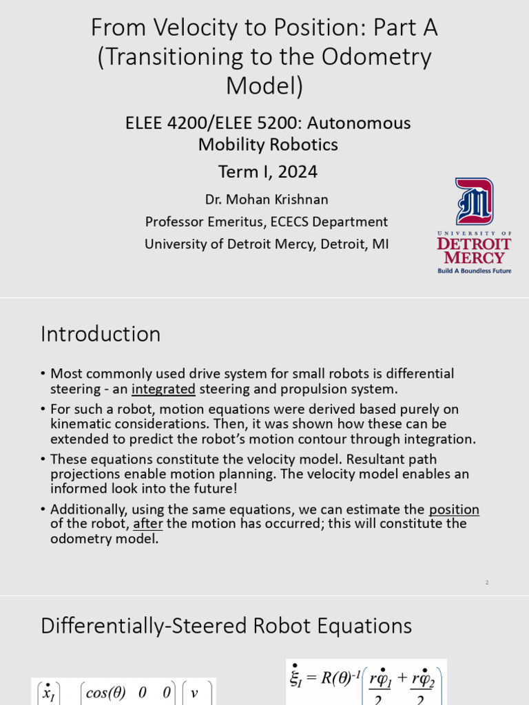 Odometry Model for Differential Steering | PDF | Velocity | Kinematics