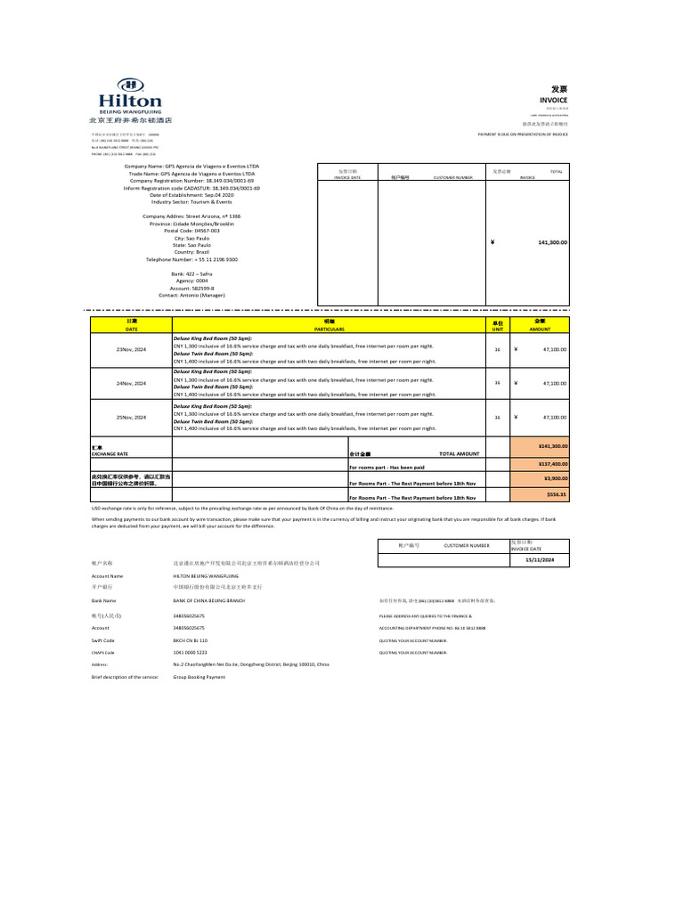 Invoice Hotel Beijing - Restante Das Hospedagens - Invoice | PDF ...