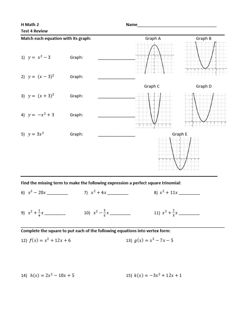 Math 2 Quadratics test_4_review (1) | PDF | Theoretical Computer ...
