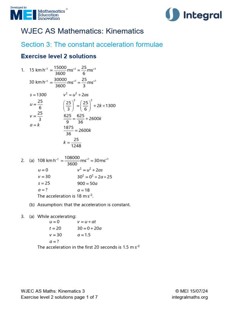 Constant Acceleration Formulae Level 2 SOLUTIONS | PDF | Acceleration | Physical Phenomena