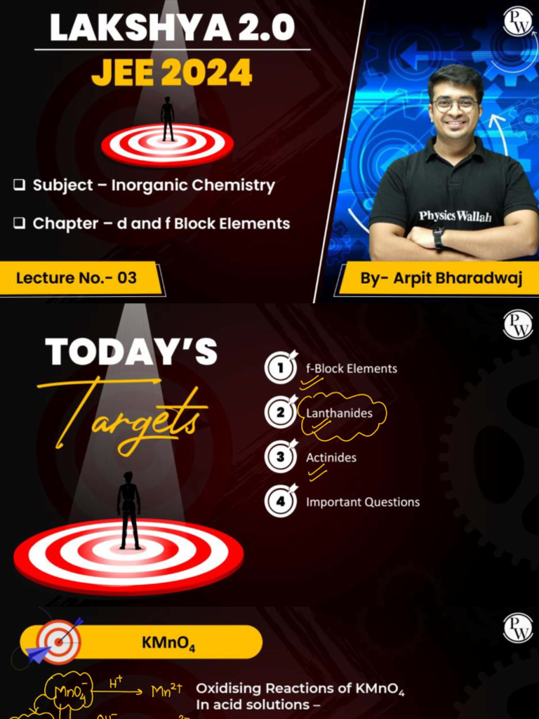 D & F Block Elements 03 - Class Notes - Lakshya JEE 2.0 2024 | PDF