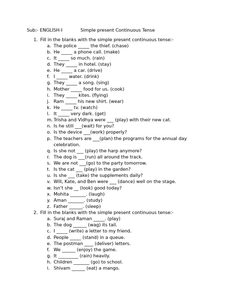 Simple Present Continuous Tense | PDF