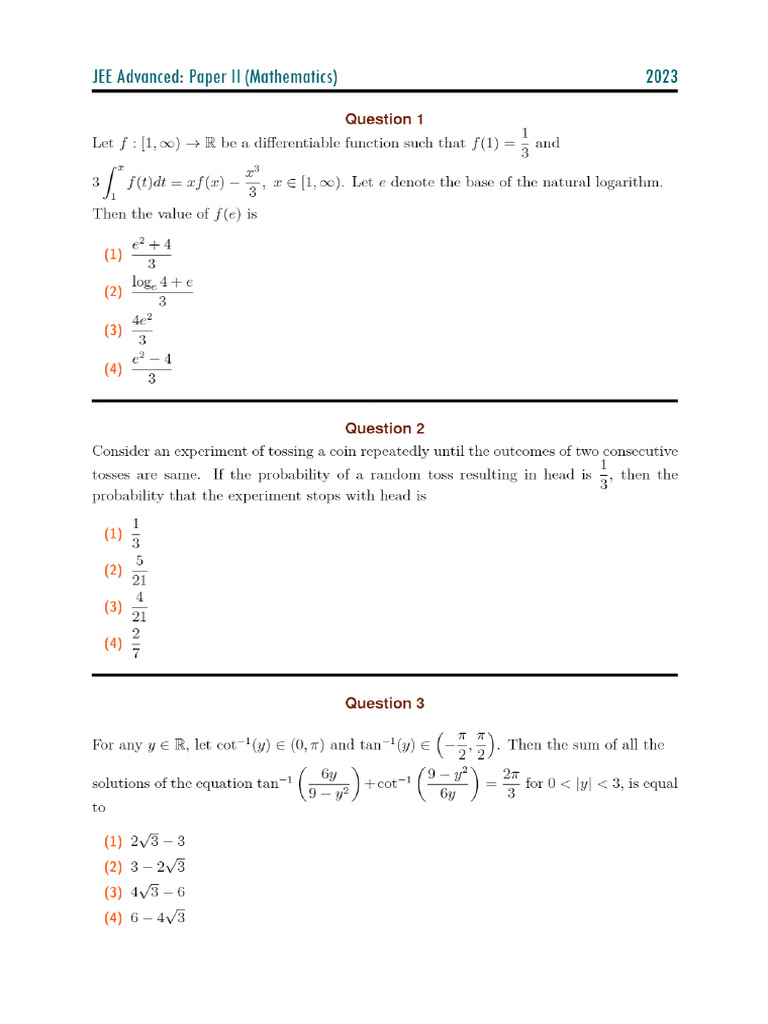 NDLI_ JEE Advanced 2023 Paper II_ Mathematics | PDF