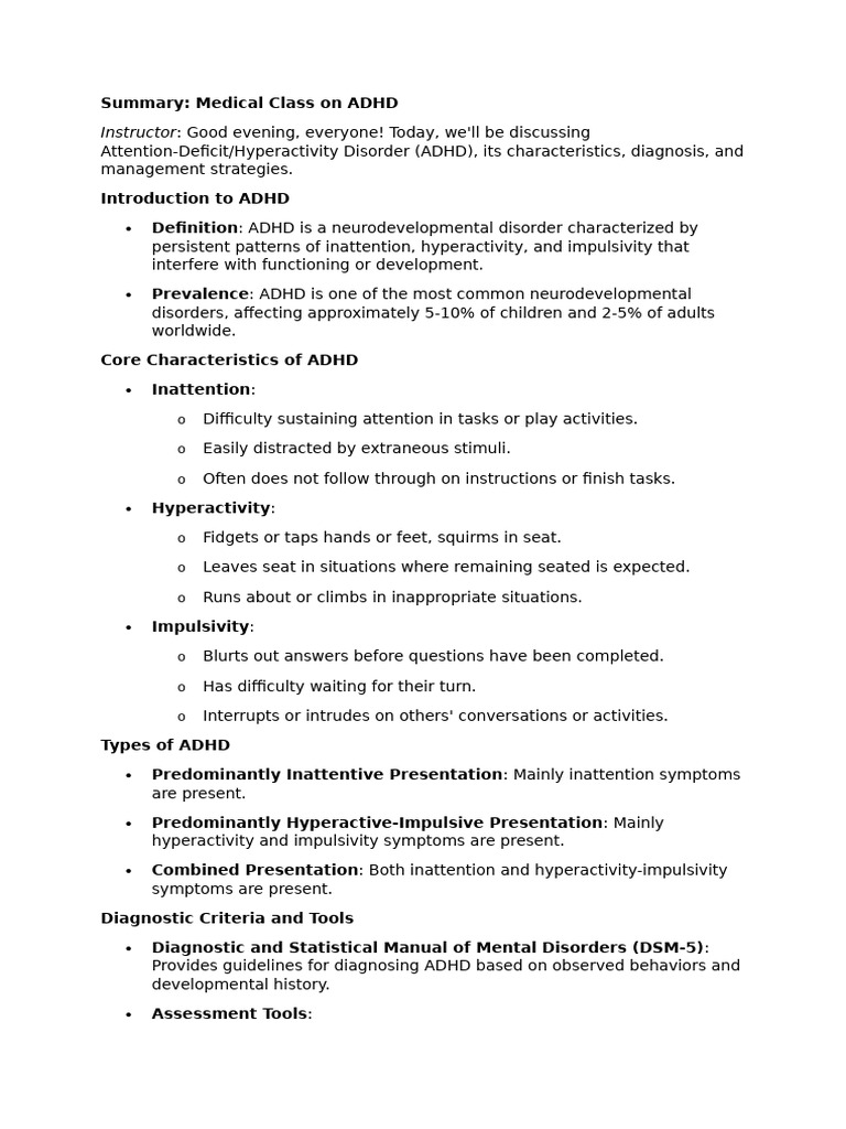 summary adhd | PDF | Attention Deficit Hyperactivity Disorder | Impulsivity