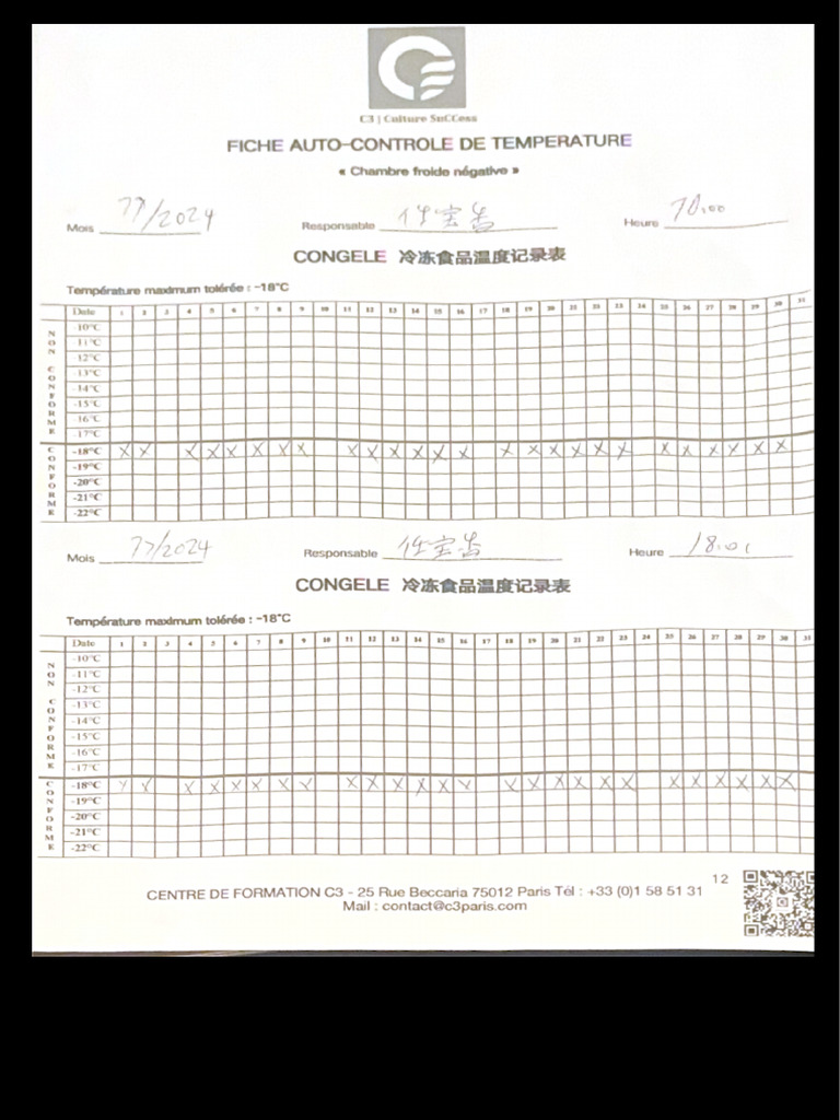 Fiche Auto-controle de Temperature | PDF