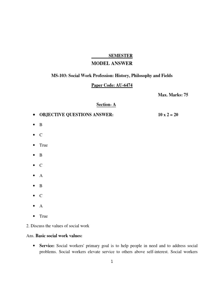 AU - 6474 Model Answer of MSW 1st Sem 11.12.14 | PDF | Feminism | Gender Studies