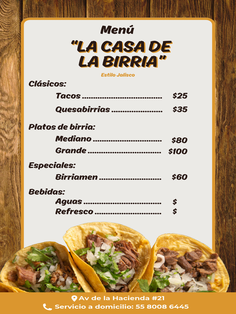 Menú de Birria Estilo Jalisco | PDF