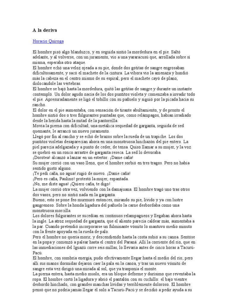 A La Deriva Horacio Quiroga Uruguay | PDF | Historia | Clásicos