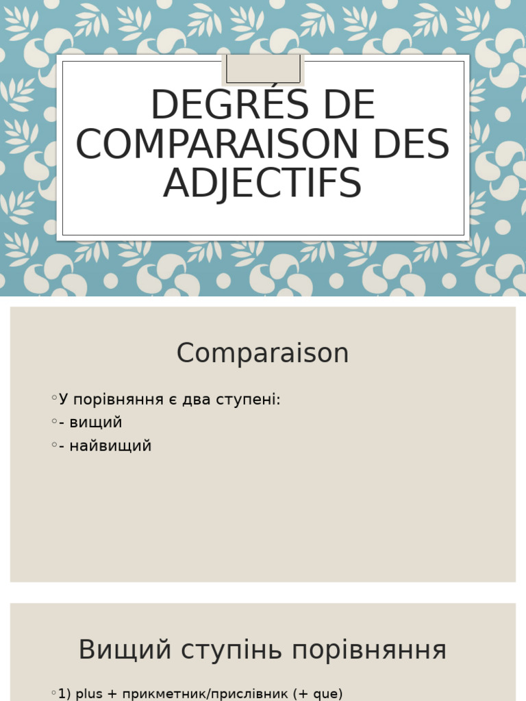 Degrés de Comparaison Des Adjectifs | PDF