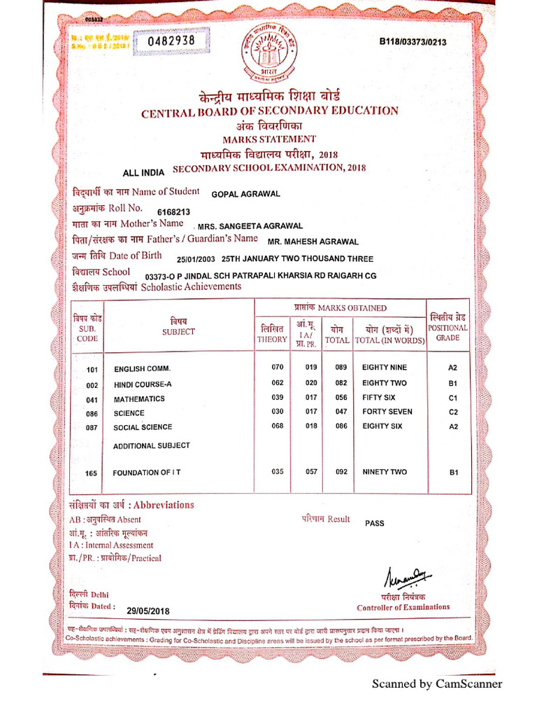 Class 10f Marksheet | PDF