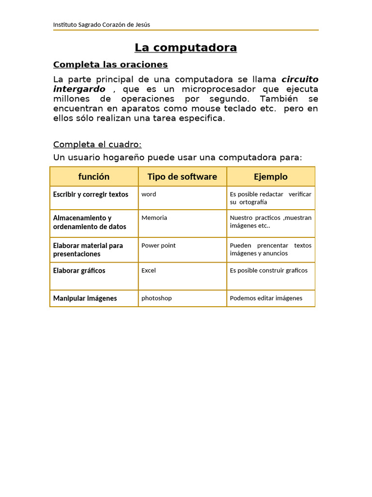 Act 2 Primer Año - La Computadora | PDF