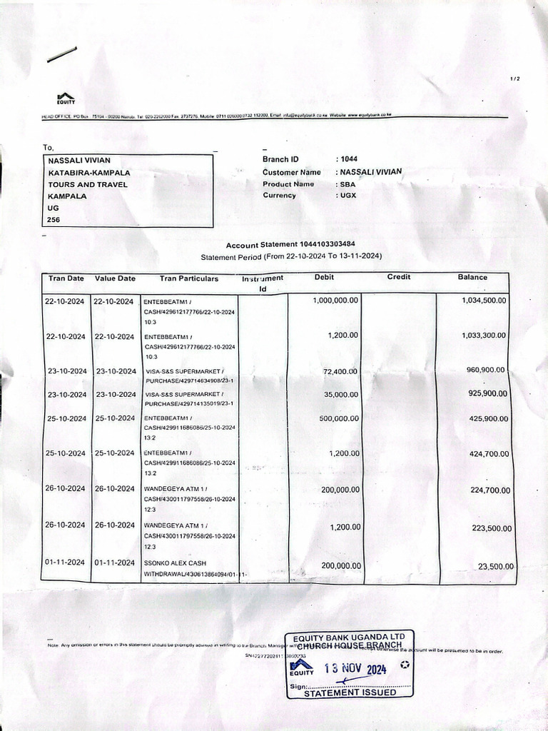 Equity Bank Statements | PDF