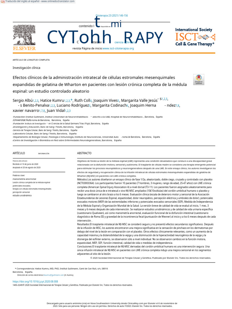 Clinical Effects of Intrathecal Wharton Jelly Complete Spinal Cord ...