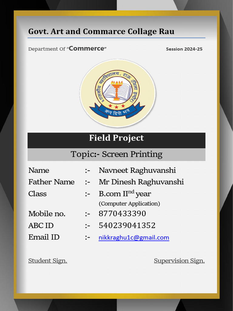 Navneet Front Page of Feild Project | PDF