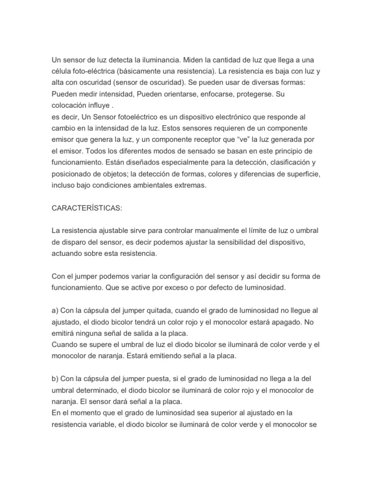 Un Sensor de Luz Detecta La Iluminancia | PDF | Ligero | Radiación ...