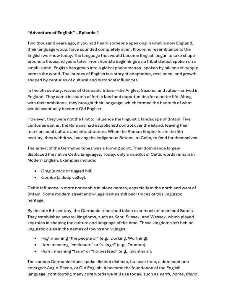 "Adventure of English" - Episode 1 | PDF | English Language | Celts