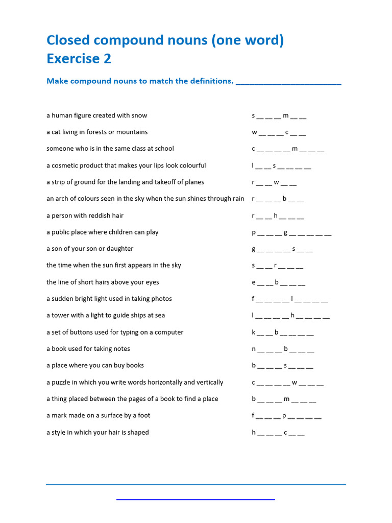 Compound Words - Exercises 2 | PDF