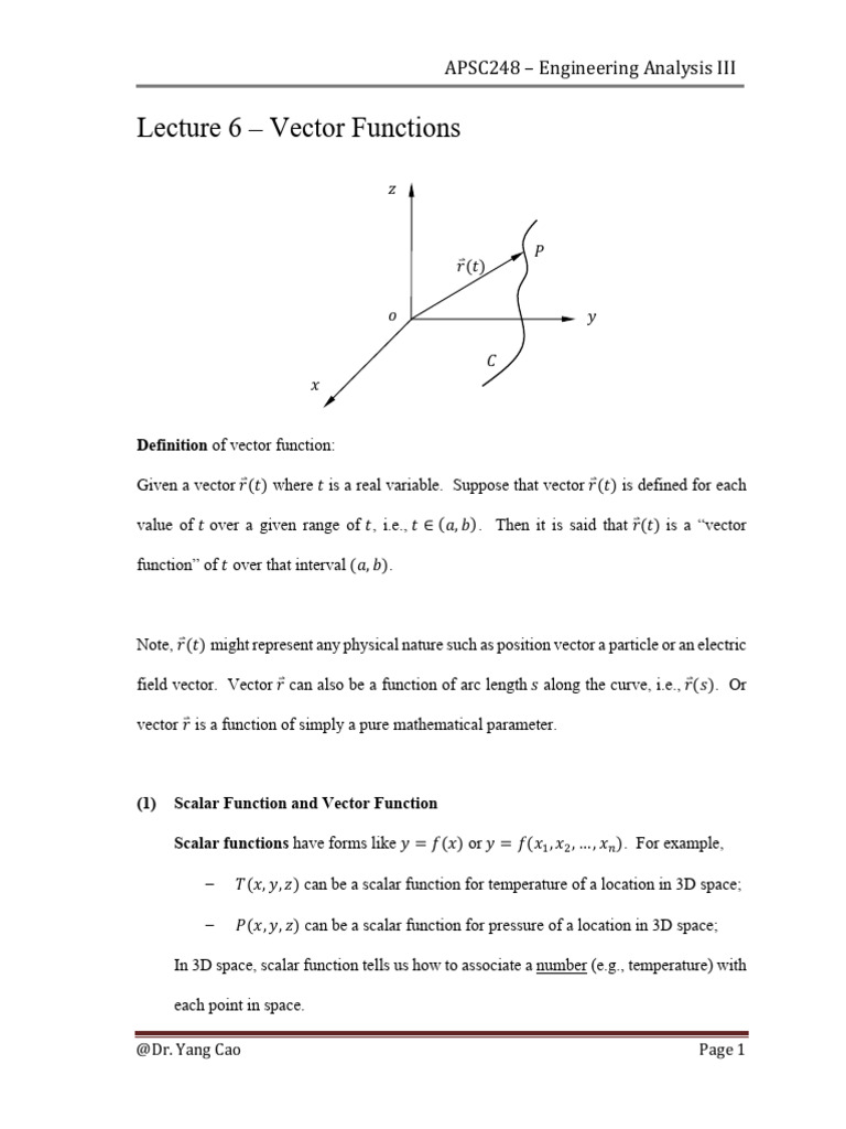 Lecture 06 Vector Functions Pdf Vector Space Function Mathematics
