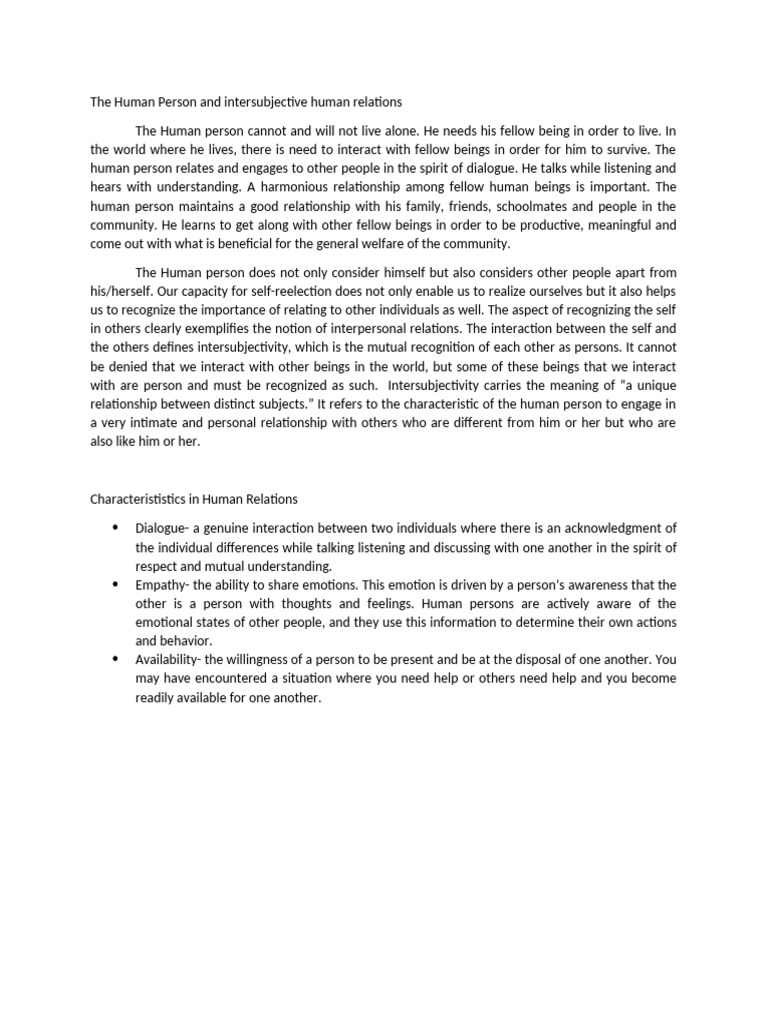 The Human Person and Intersubjectivity | PDF | Emotions | Empathy