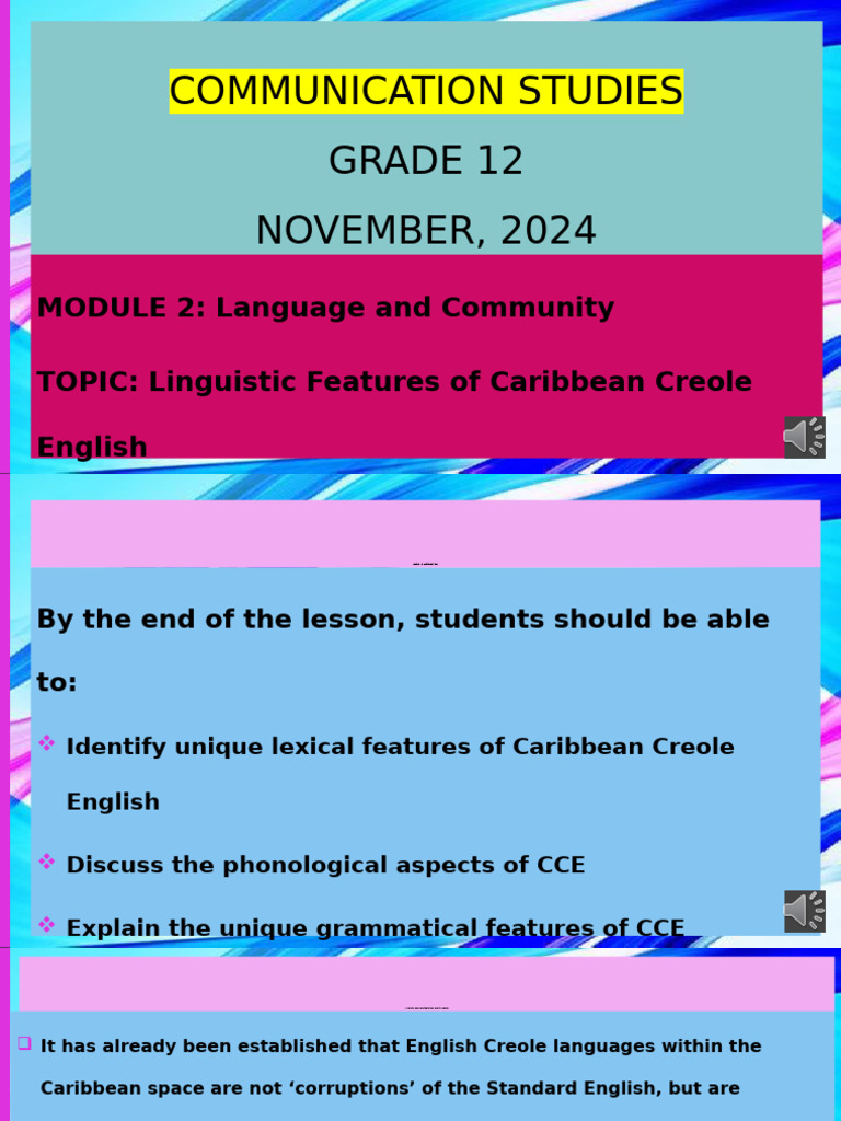 NEW Linguistic Features of Caribbean Creole English (1) .PPTX NEW | PDF ...