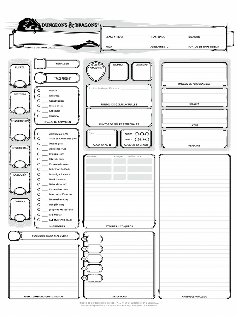 D&D Next Hojas de Personaje Por Wargo | PDF