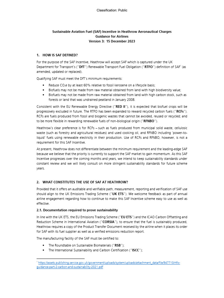 Heathrow SAF Incentive Guide | PDF | Renewable Energy | Biofuel