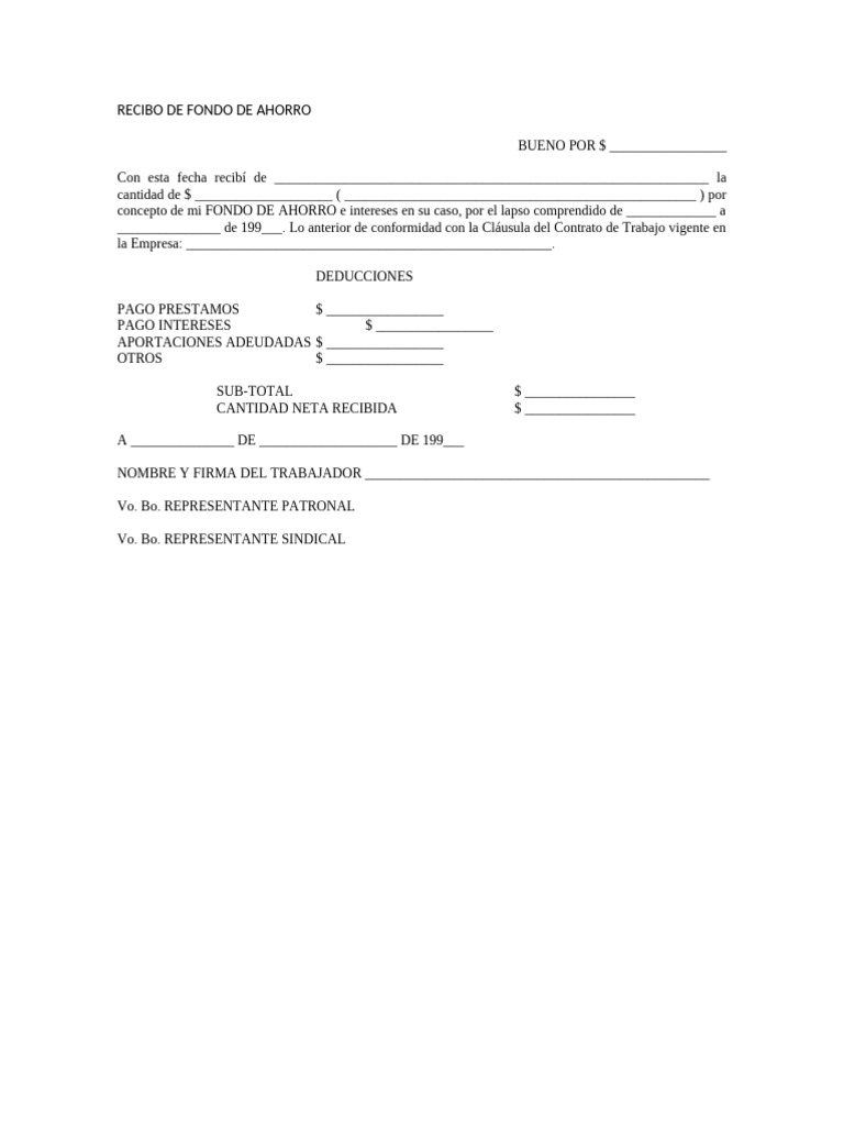 Recibo De Fondo De Ahorro 2 Pdf