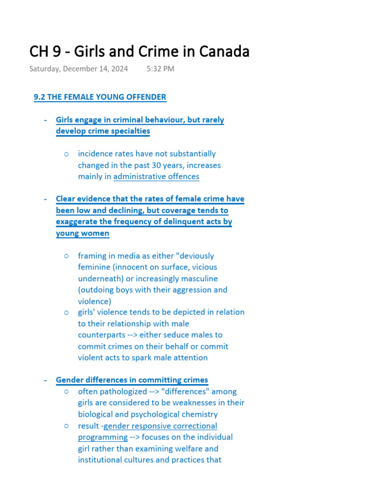 CH 9 - Girls and Crime in Canada | PDF | Juvenile Delinquency | Crime ...
