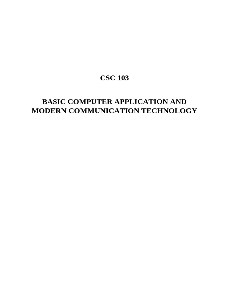 CSC 103 WEEK 1 | PDF | Microcomputers | Computer Data Storage