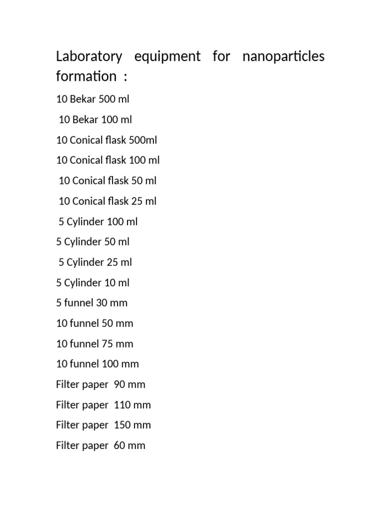 Laboratory Equipment For Nanoparticles Formation 5.5.2024 | PDF