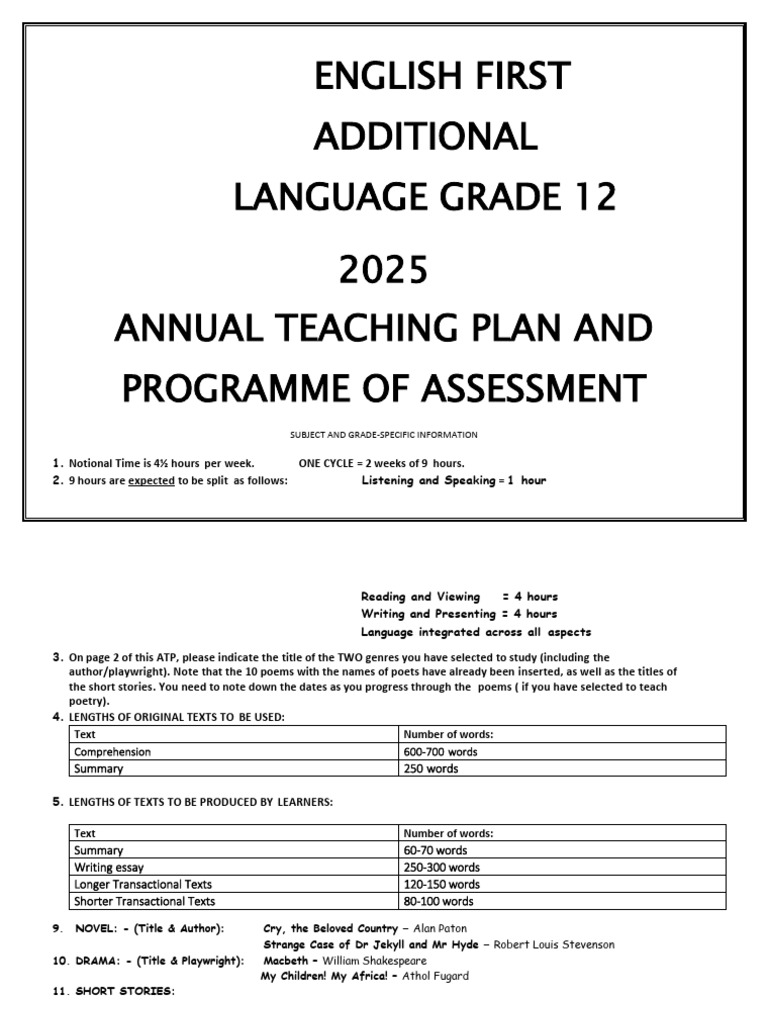 EFAL ATP GR 12 2025 | PDF | Reading Comprehension | Essays